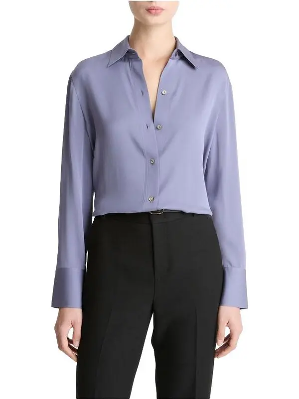 Vince Stretch-silk Button-front Blouse - Natural