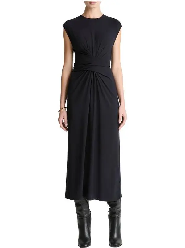 Vince Jersey Wrap Midi Dress - Black