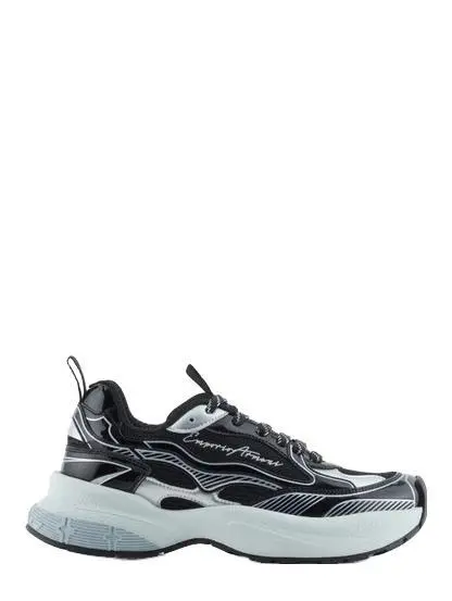 Emporio Armani Mesh Sneakers With Laminated Details And Signature Logo - Black
