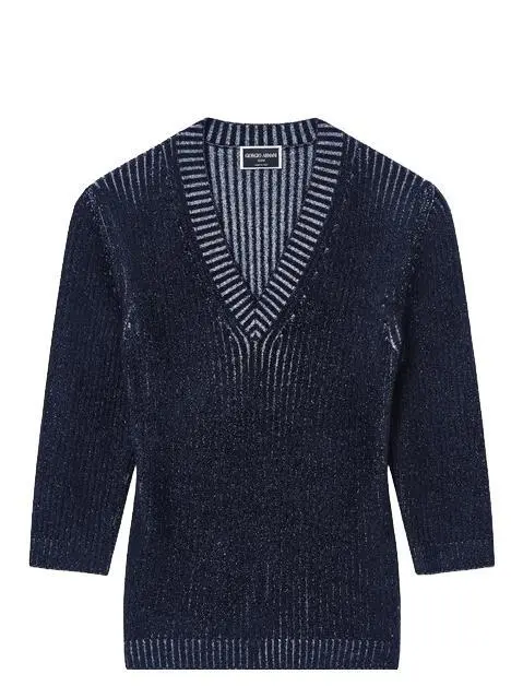 Giorgio Armani Virgin Wool And Viscose V-neck Jumper - Blue / White