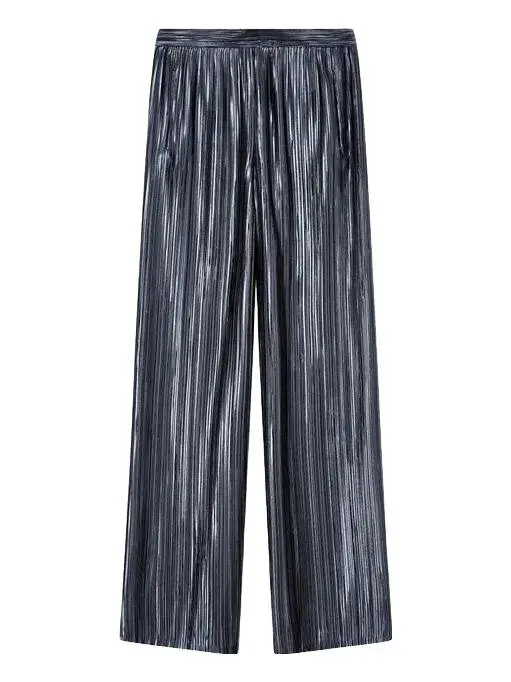 Giorgio Armani Wide Trousers In Pleated Satin - Black / White / Pink / Gray