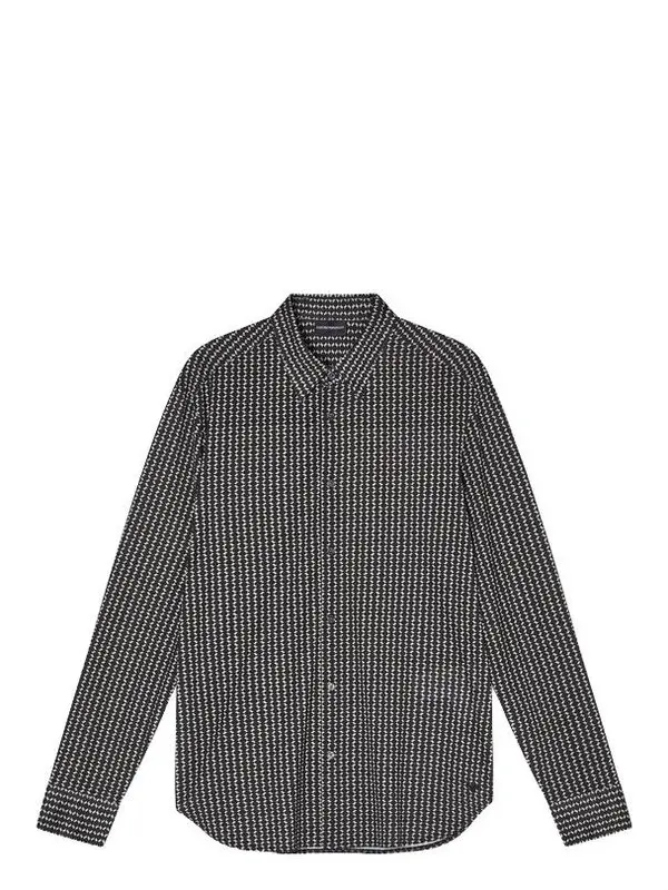 Emporio Armani Lyocell-blend Jersey Shirt With All-over Micro-pattern Print - Blue