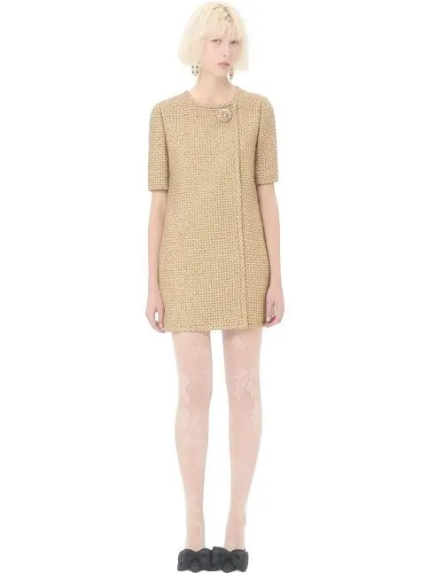 Valentino Garavani Short Canestrello Lurex Tweed Wrap Dress - Gold