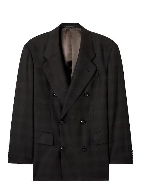 Emporio Armani Double-breasted Blazer In A Prince Of Wales Check Super 130s Wool - Natural