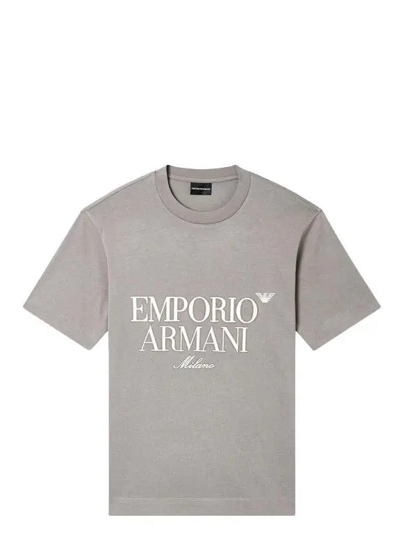 Emporio Armani Heavy Jersey T-shirt With Embossed Logo Embroidery - Red