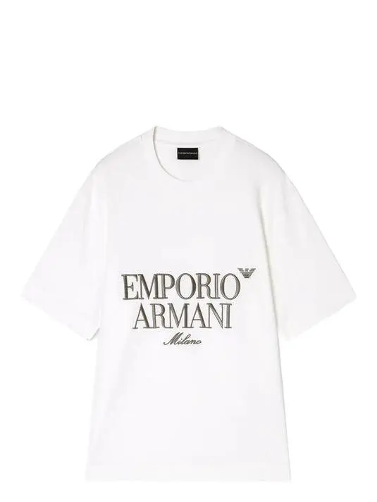 Emporio Armani Heavy Jersey T-shirt With Embossed Logo Embroidery - White