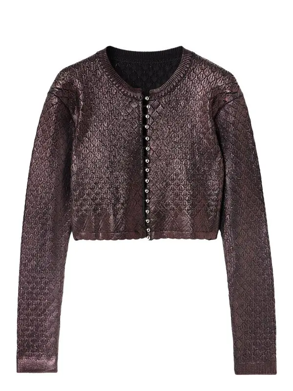 Rabanne Cropped Metallic Jacquard-knit Cardigan - Purple