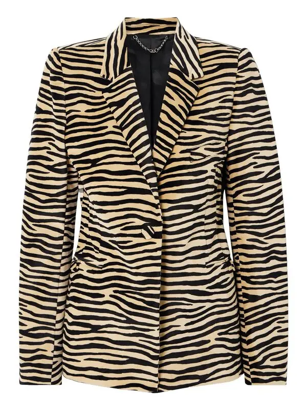 Rabanne Zebra-print Cotton-blend Velvet Blazer - Cream