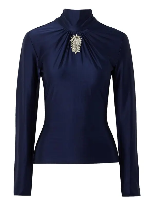 Rabanne Crystal-embellished Satin-jersey Top - Blue