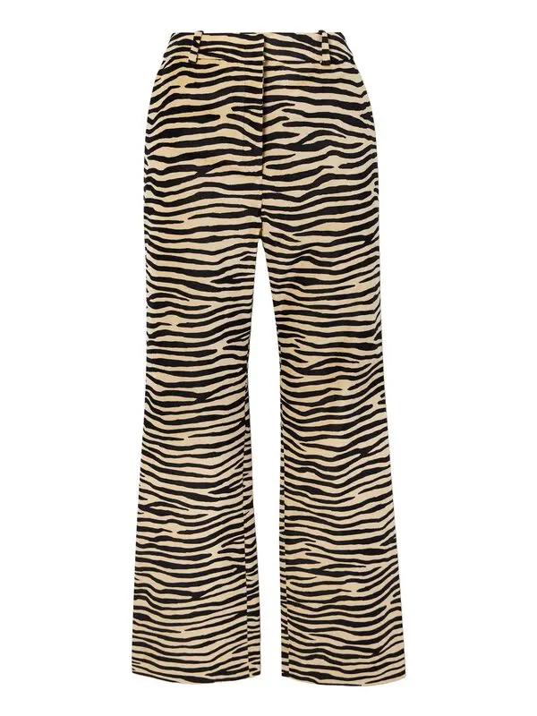 Rabanne Straight-leg Zebra-print Cotton-blend Velvet Trousers - Neutrals