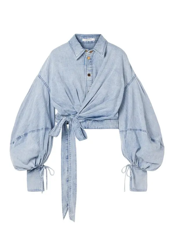 Zimmermann Cropped Wrap-effect Denim Top - Blue