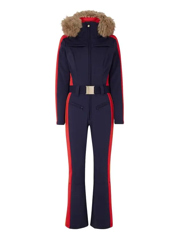 Goldbergh Suvi Belted Hooded Plush-trimmed Padded Down Ski Suit - Blue