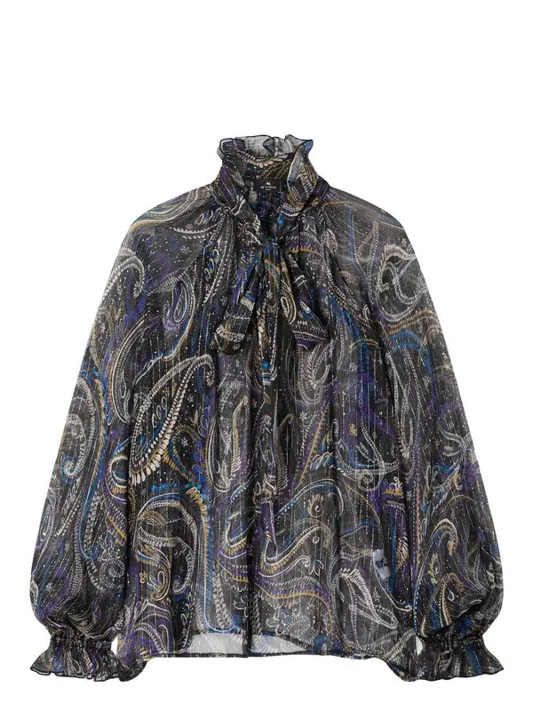 Etro Printed Metallic Silk-crepon Blouse - Purple