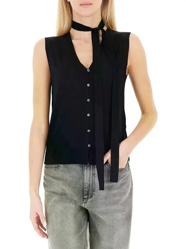 BALLANTYNE Button Tie Top - Black