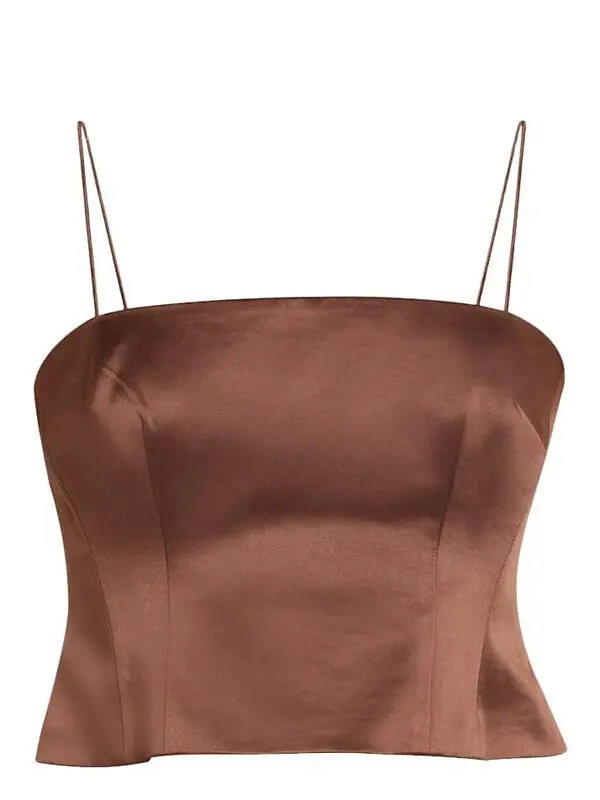 LoveShackFancy Cassana Satin Top - Chocolate