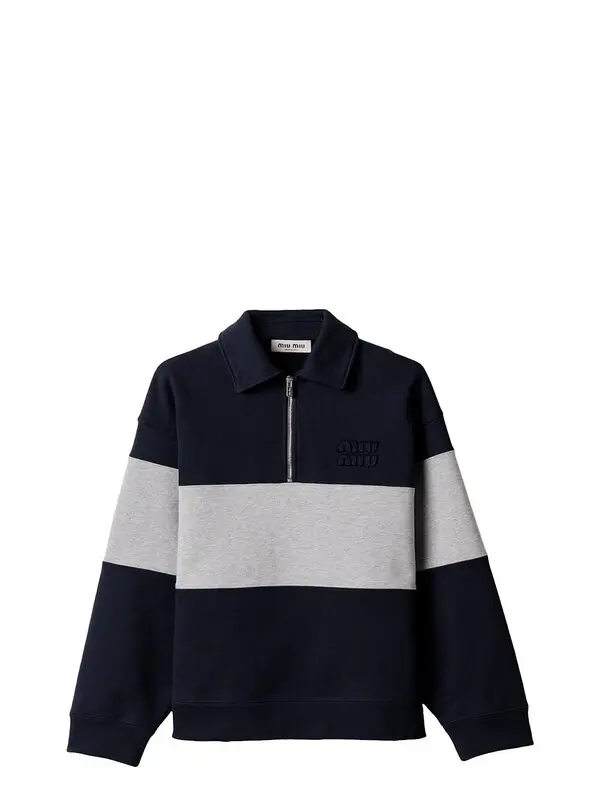 Miu Miu Striped Cotton Polo Sweatshirt - Blue