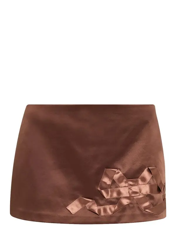 LoveShackFancy Nadina Satin Mini Skirt - Chocolate