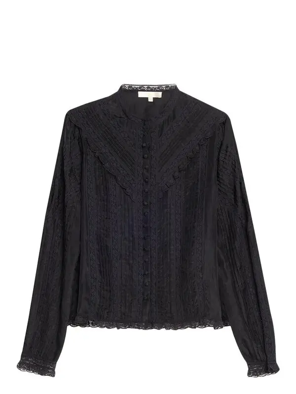 LoveShackFancy Aralina Silk Blouse - Black