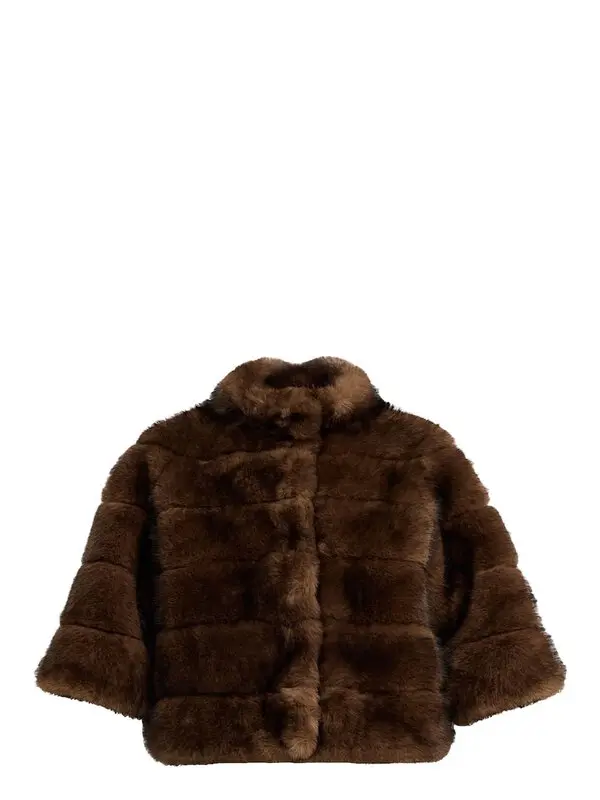 LoveShackFancy Gelman Faux Fur Jacket - Dark Sable
