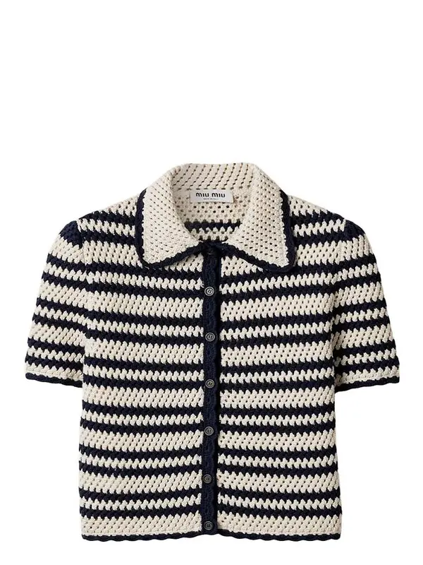 Miu Miu Crochet-effect Cotton Cardigan - Natural