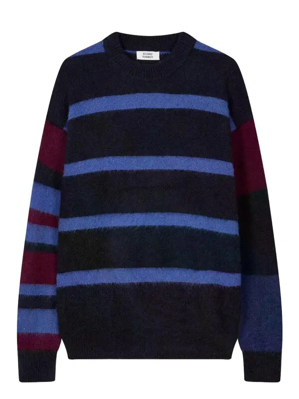 STUDIO TOMBOY Striped Fuzzy Texture Sweater - Blue