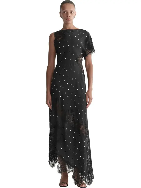A.L.C. Alessia Polka Dot Maxi Dress - Black/cream