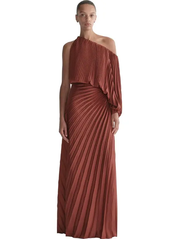 A.L.C. Bianca Satin Pleated Maxi Skirt - Rust