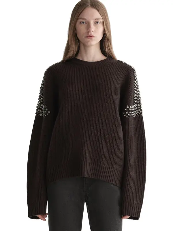 A.L.C. Lennox Embellished Wool Sweater - Deepest Brown