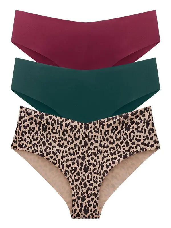 THIRDLOVE Zero Edge No-show Cheeky Panty 3-pack - Ruby Eucalyptus Leopard