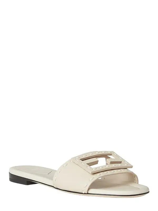 Fendi Baguette Leather Selleria Slides - Camelia