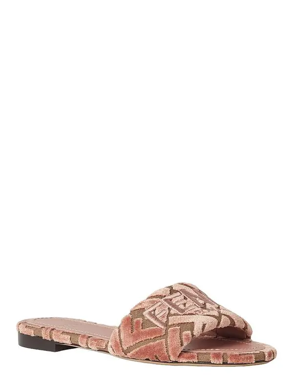 Fendi Embroidered Slides - Beige/pink