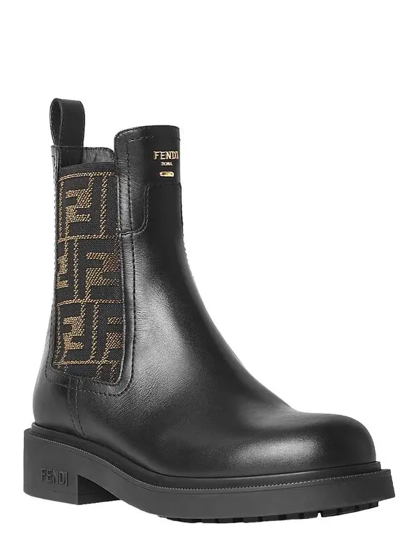 Fendi Filo Leather & Ff Fabric Biker Boots - Black/brown