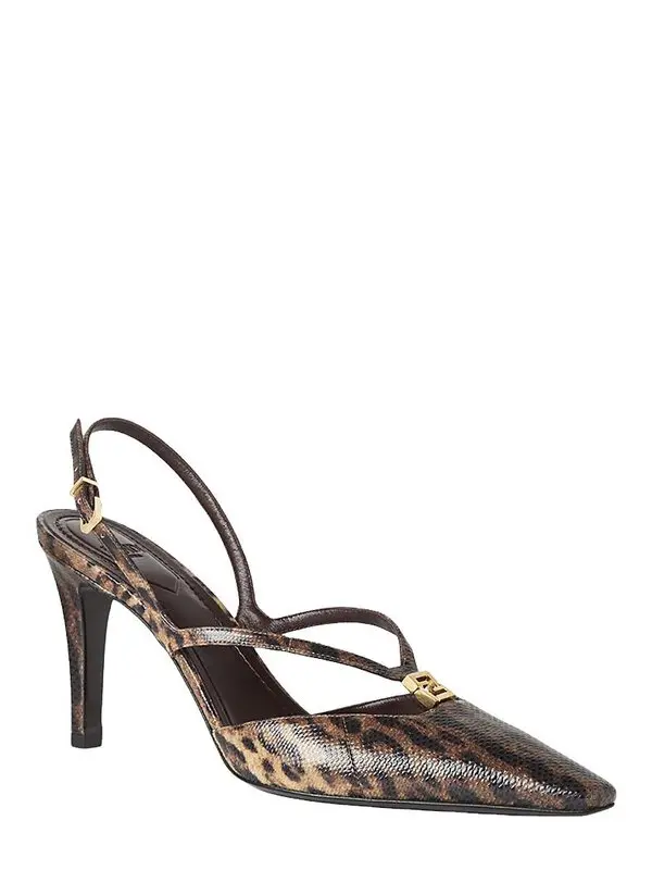 Fendi Ffold High Heel Printed Karung Slingbacks - Beige