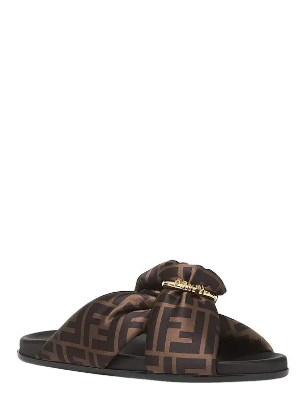Fendi Feel Satin Ff Slides - Brown