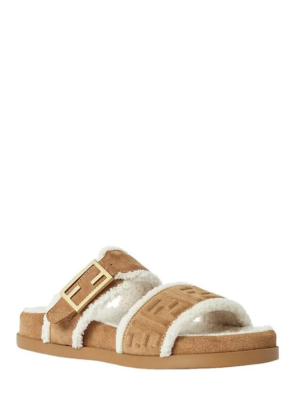 Fendi Shearling-lined Slides - Bronze/brown