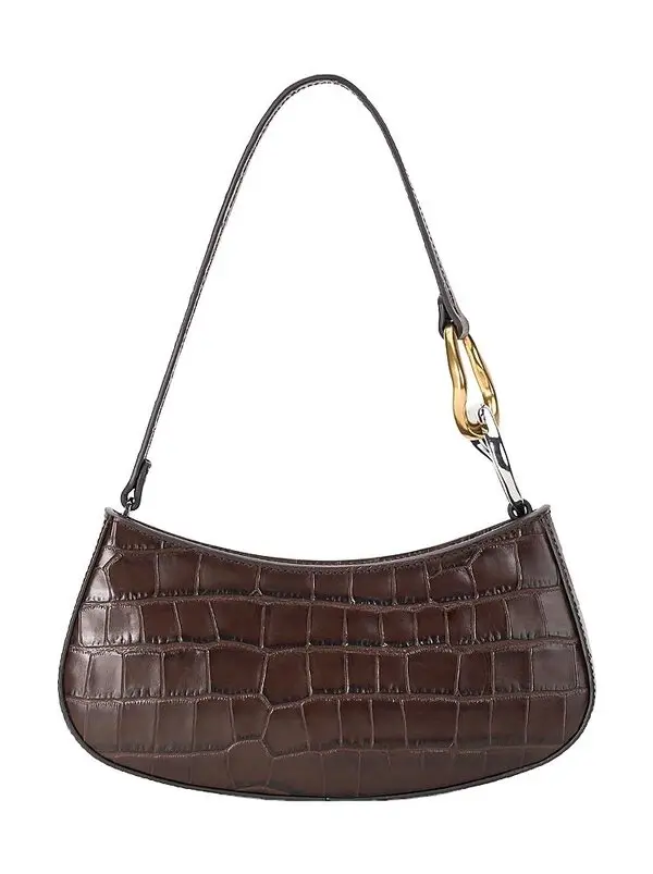 Staud Croco Embossed Leather Shoulder Bag - Espresso Croc