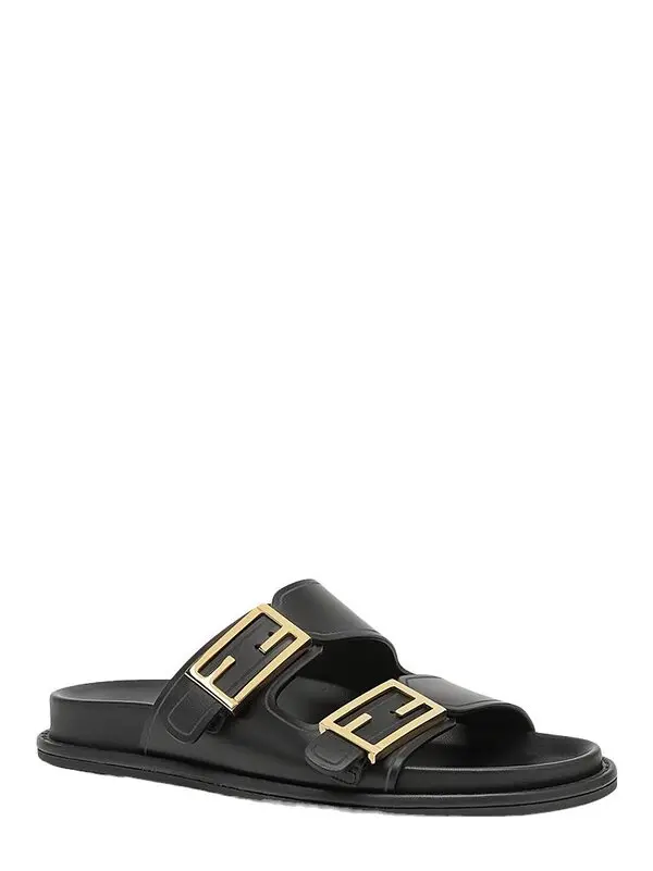 Fendi Feel Leather Slides - Black