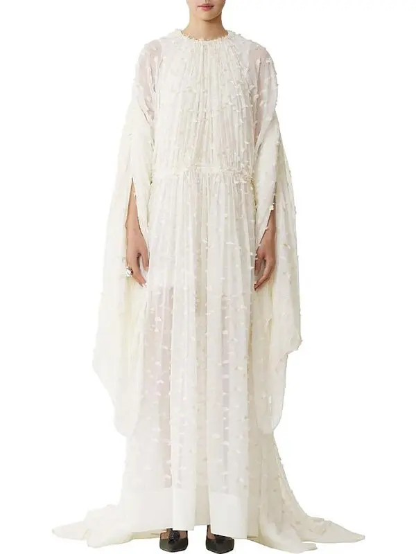LANVIN Long Plumetis Silk Dress - White/ivory