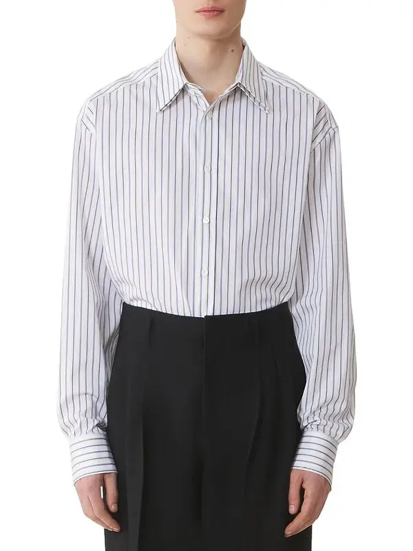 LANVIN Oversized Striped Cotton Poplin Shirt - White/black Navy