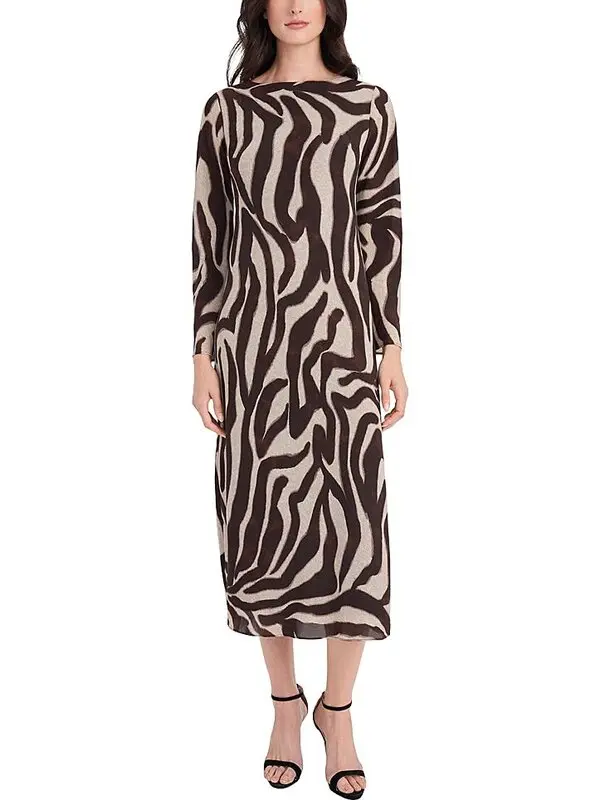 Maggy London Long Sleeve Midi Dress - Khaki/ Brown