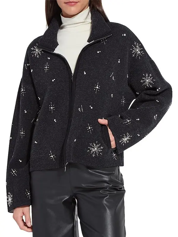 Lyssé Scottie Embellished Sweater Jacket - Charcoal/ Light Pewter