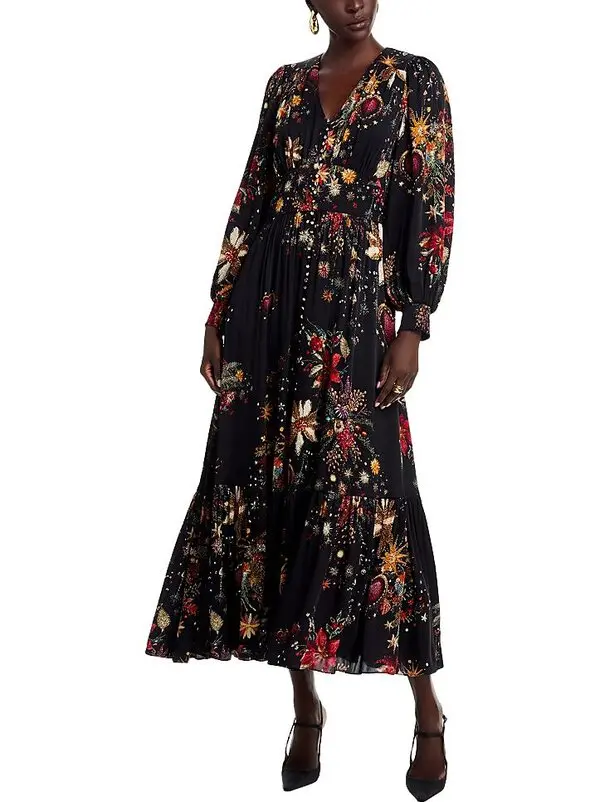 Elie Tahari The Sophie Floral Metallic Dress - Rhinestone Floral