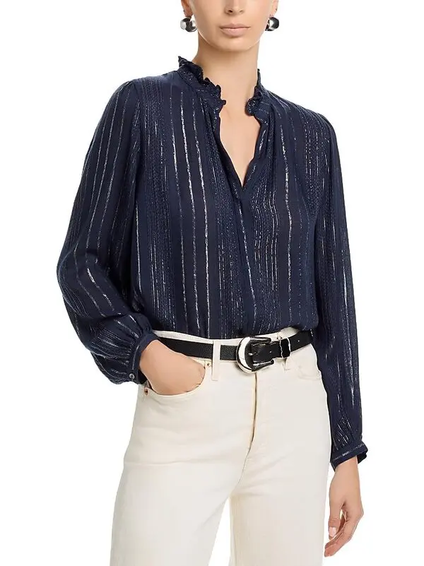 Velvet By Graham & Spencer Cynthia Metallic Threaded Blouse - Navy