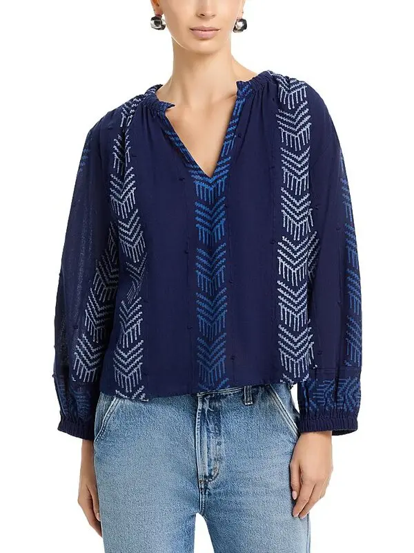 Velvet By Graham & Spencer Effie Split Neck Top - Indigo