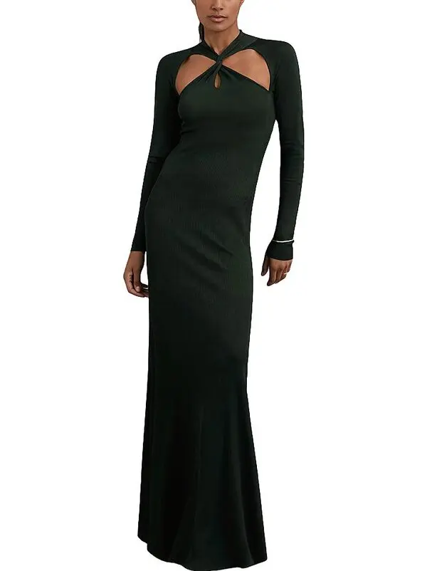 REISS Petites Vivienne Cutout Knitted Maxi Dress - Dark Green