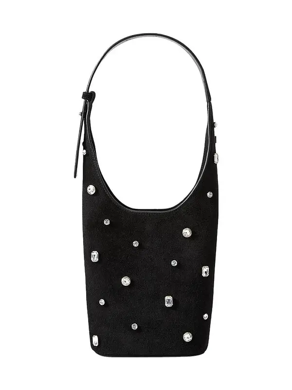Veronica Beard Leather Shoulder Bag With Crystal Embellishments - Black