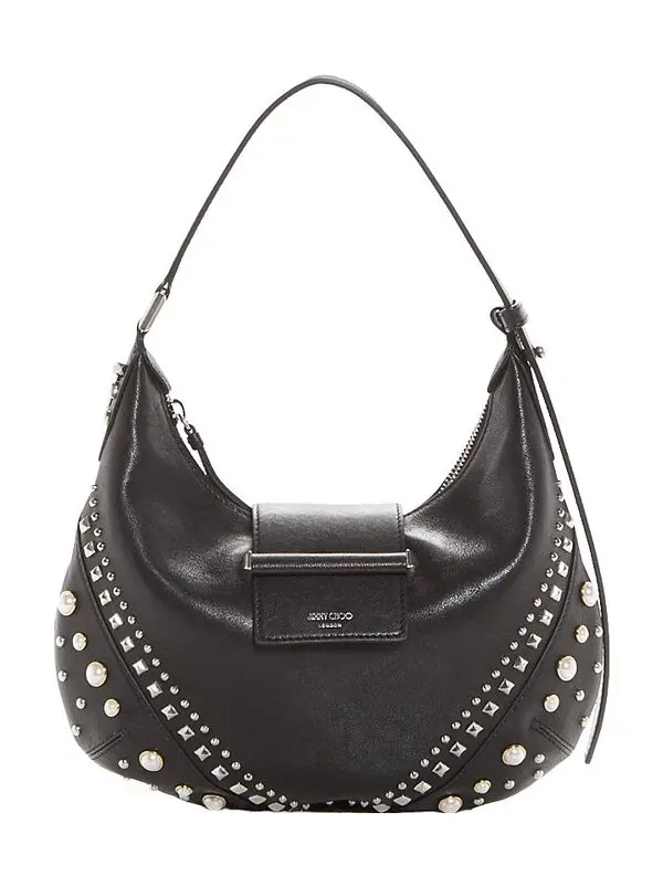 JIMMY CHOO Bar Hobo Embellished Leather Shoulder Bag - Black/ivory
