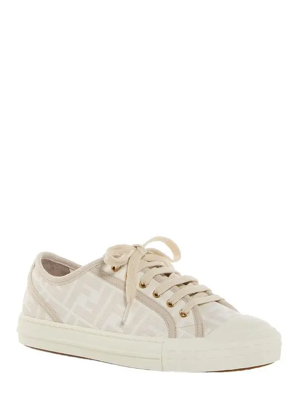 Fendi Domino Ff Fabric Low Top Sneakers - Avorio Tor