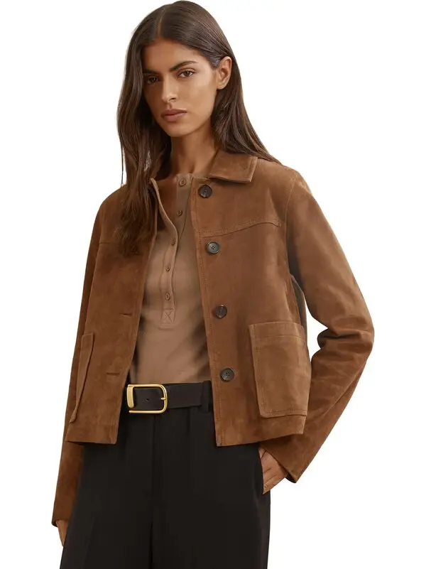 REISS Miller Suede Patch-pocket Jacket - Tan