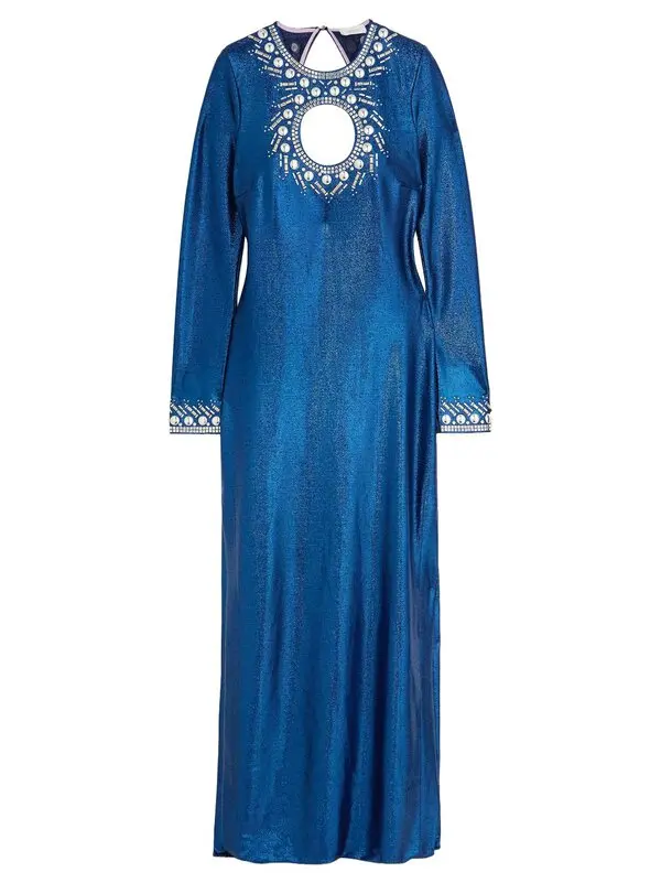 Rabanne Embellished Cutout Lurex Maxi Dress - Blue